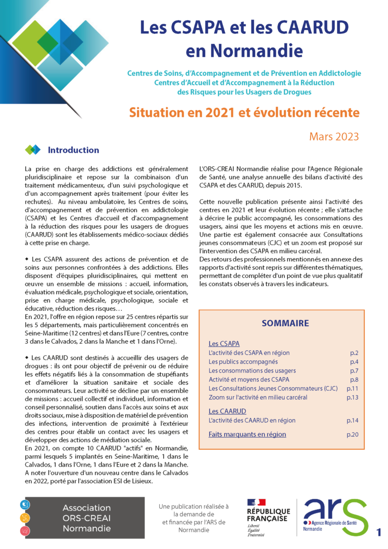 Les CSAPA et CAARUD en Normandie - Activité en 2021 • Association ORS-CREAI Normandie